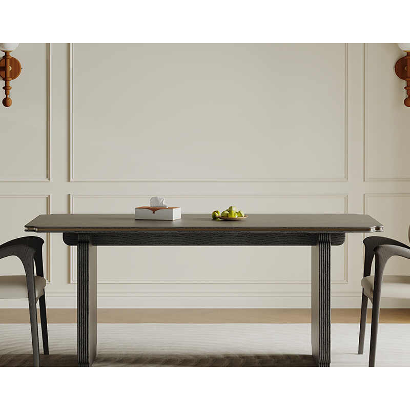 Retro solid dark wood rectangle dinning table