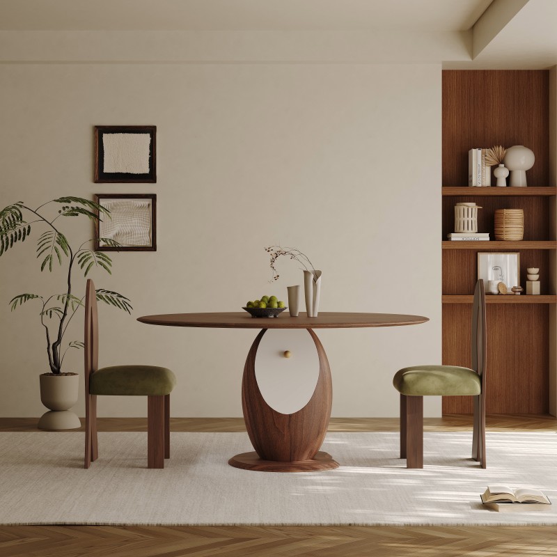 Walnut wood round dinning table 1.35M